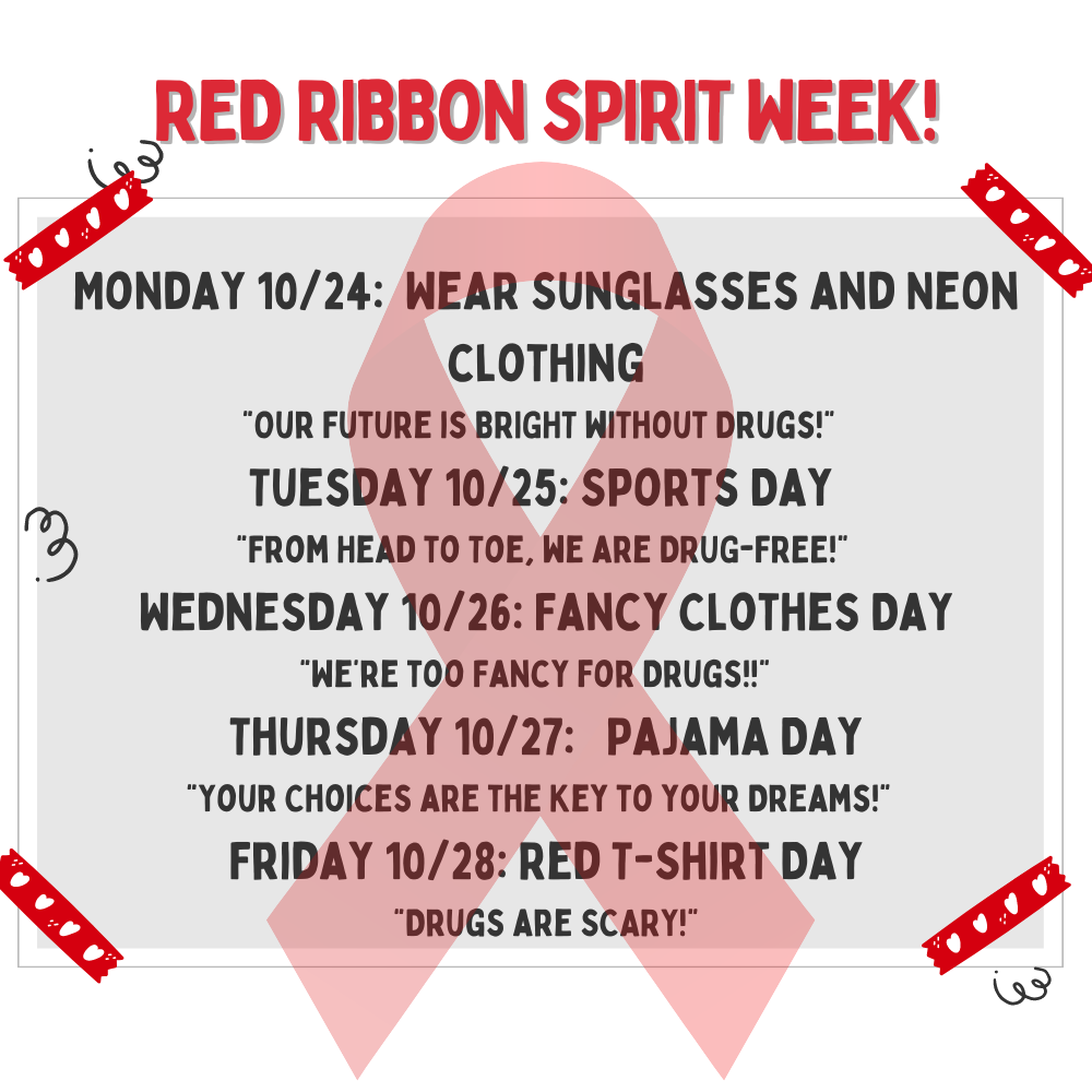 Red Ribbon Spirit Week 10/24-10/28 | Joe Carlson Elementary School