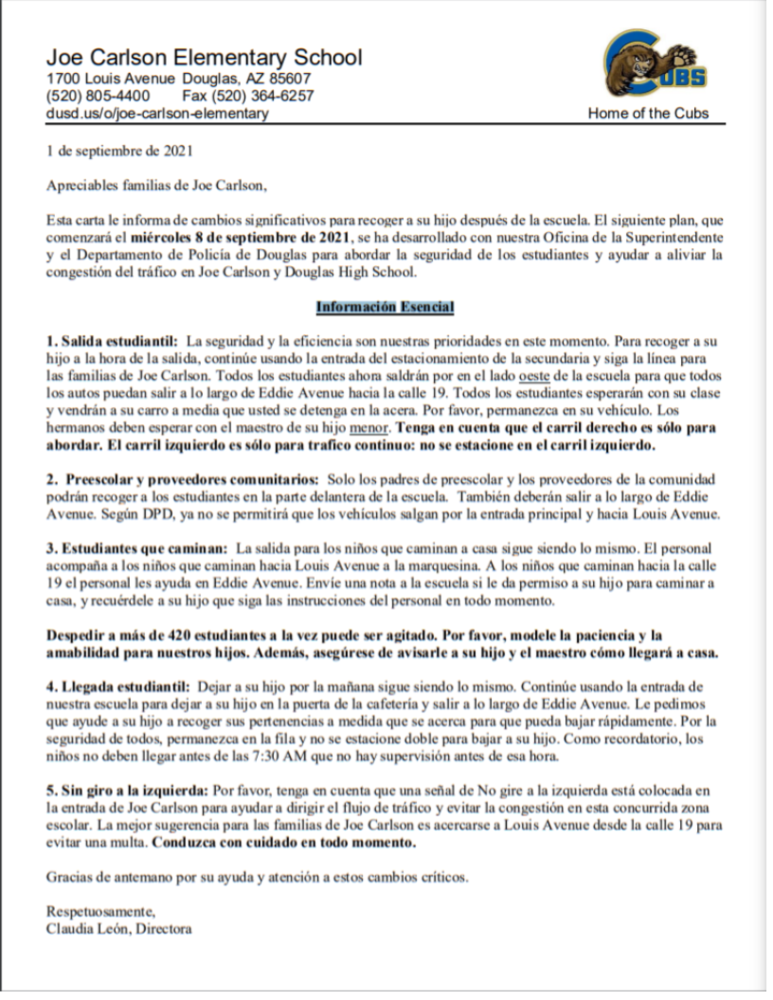 Comienza el miercoles 8 de septiembre | Joe Carlson Elementary School